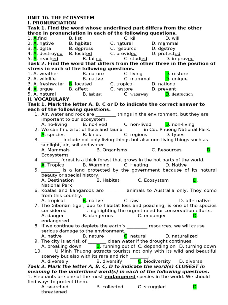 Revision. Unit 10. The Ecosystem.e11 | PDF | Biodiversity | Bullying