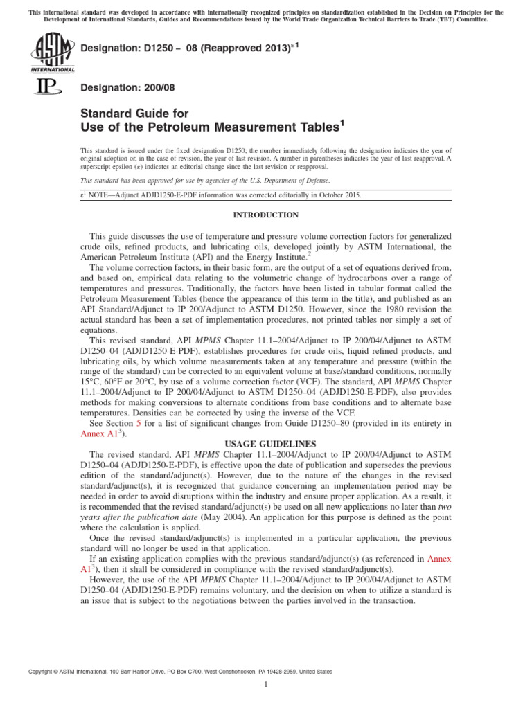 Use of The Petroleum Measurement Tables: Standard Guide For | PDF ...