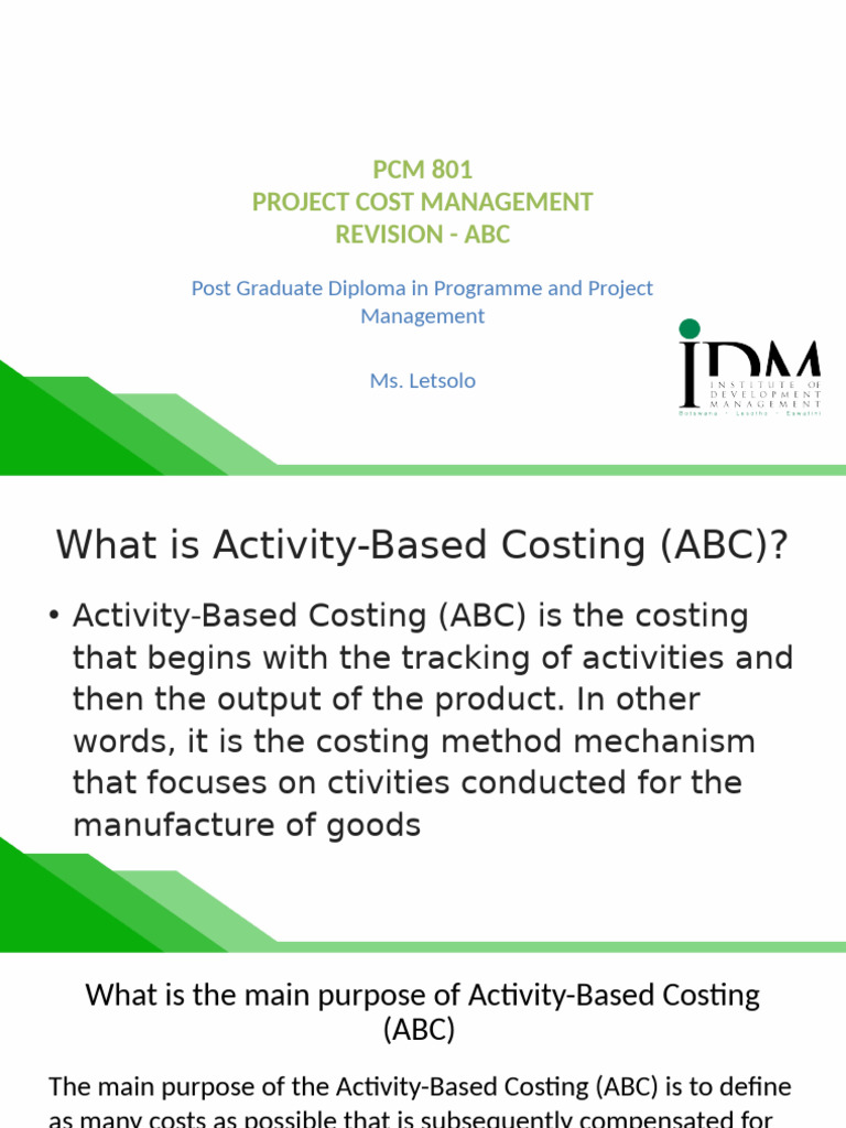 PCM 801 Project Cost Management Revision - Abc: Post Graduate Diploma ...