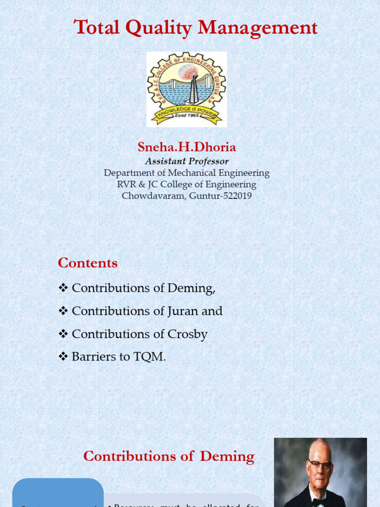 TQM Unit I | PDF | Quality Management | Quality (Business)