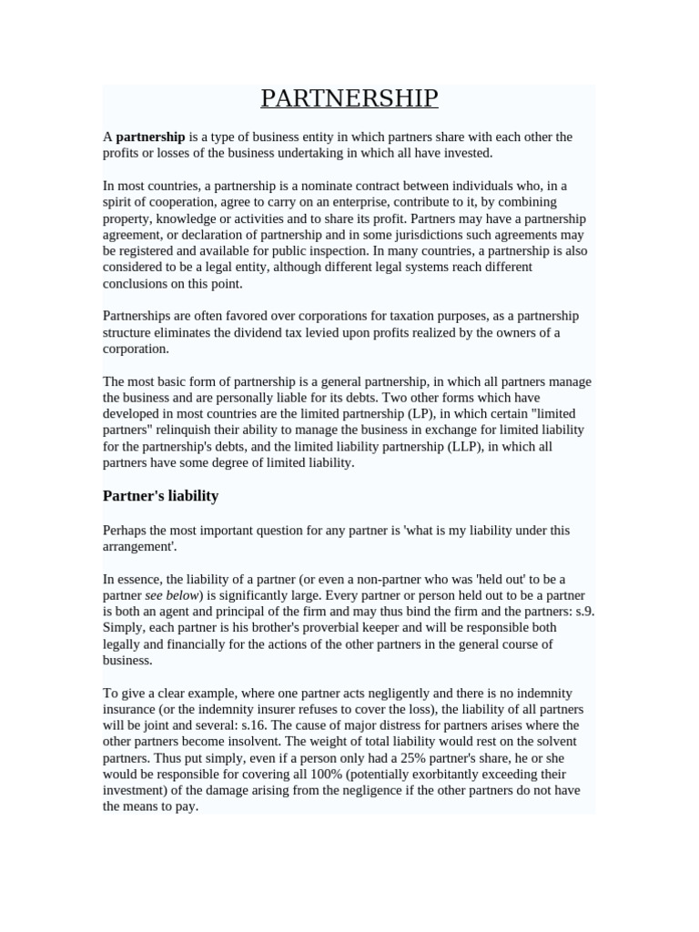 PARTNERSHIP | PDF | Partnership | Limited Partnership