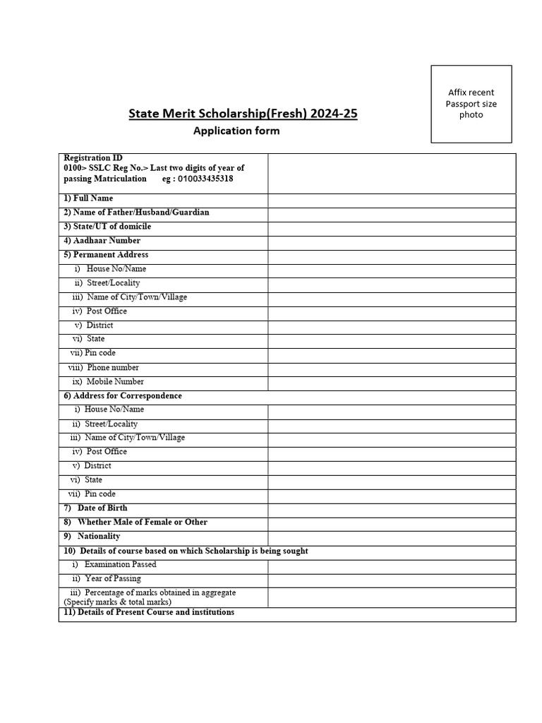 State Merit (Fresh) - Application Form | PDF
