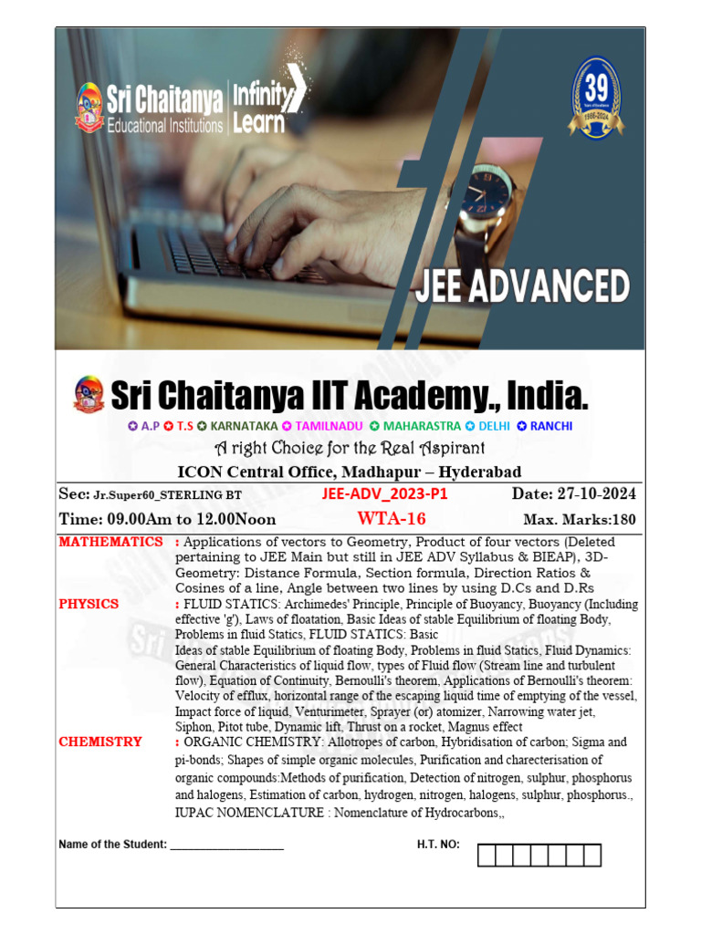 JEE Advanced 2023 Model Question Paper | PDF | Lift (Force) | Buoyancy
