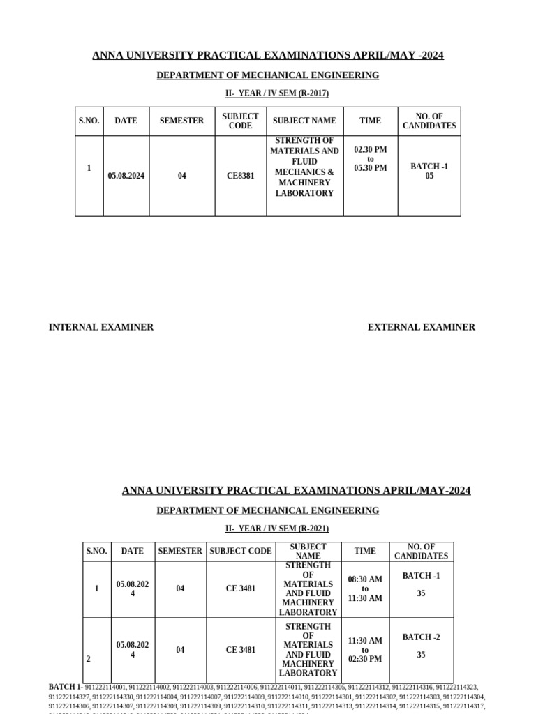 CE 3481 Practical Exam Schedule | PDF | Engineering | Physical Sciences