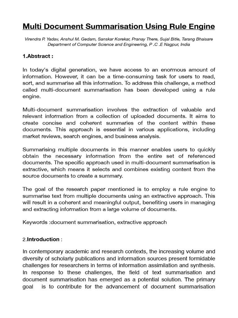 Multi Document Summarization Research Paper 1 | PDF | Cluster Analysis