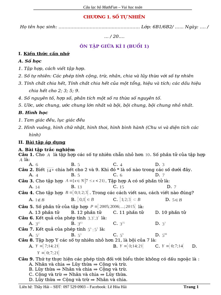 10.2.6 6b1+6b2 On Tap Giua Ki 1 (Buoi 1) - So hoc-PRINT | PDF
