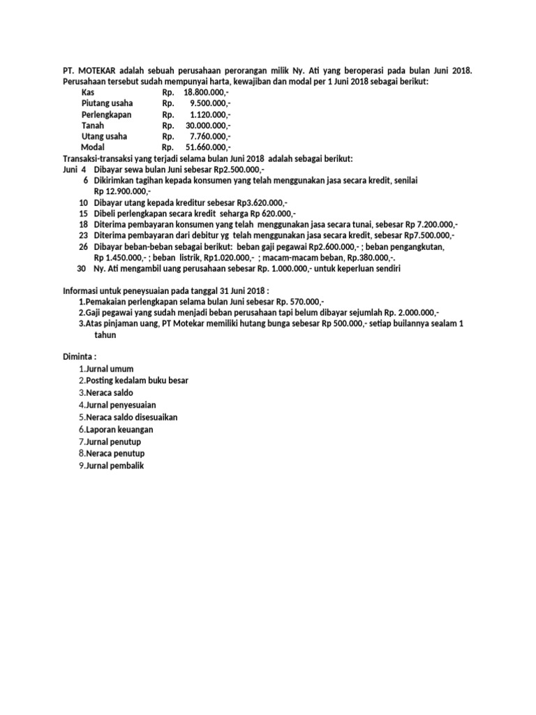 Laporan Keuangan PT Motekar Juni 2018 | PDF