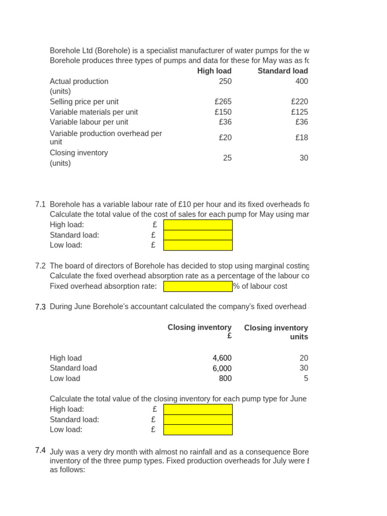 Total Mark 0: High Load Standard Load | PDF | Inventory | Cost Of Goods ...
