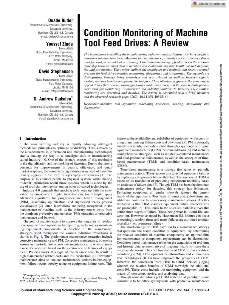 Condition Monitoring of Machine Tool Feed Drives: A Review | PDF | Machines | Numerical Control