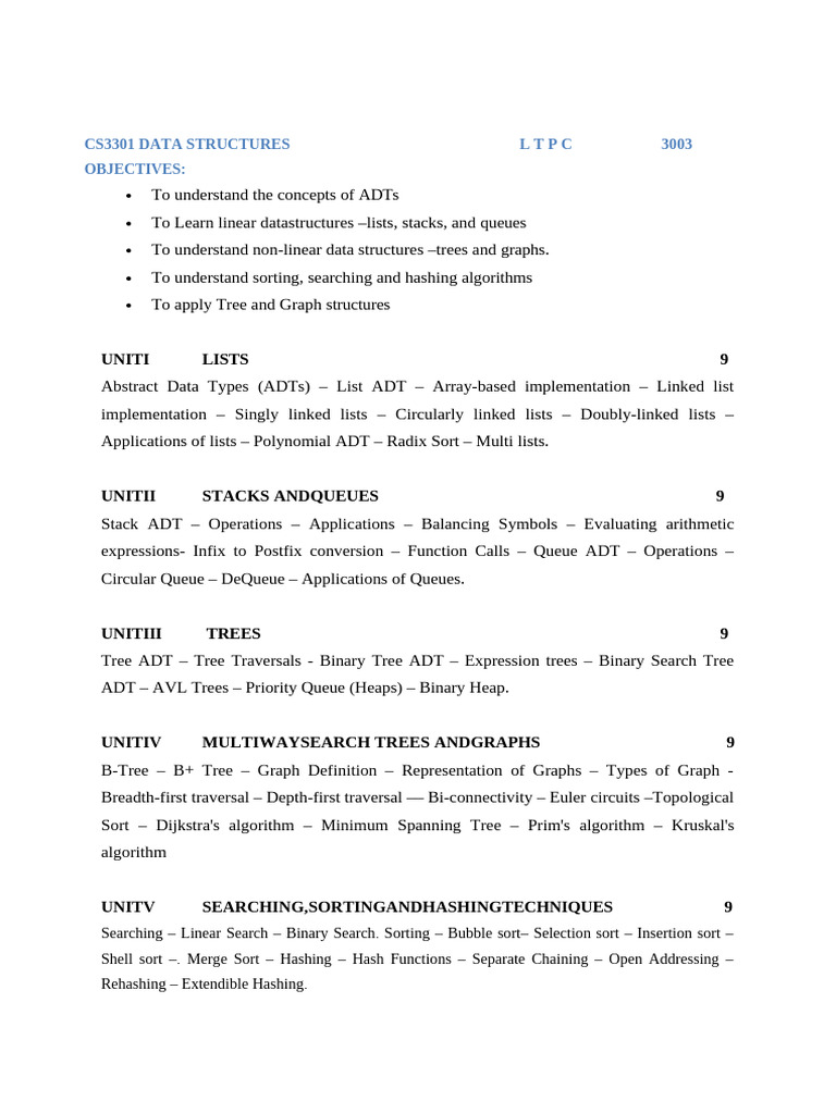 Ds Syllabus Pdf Time Complexity Queue Abstract Data Type 