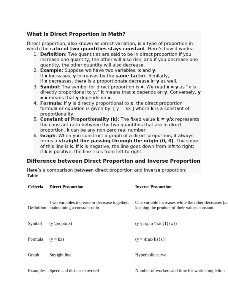 Math Basics: Direct Proportion | PDF | Mathematics
