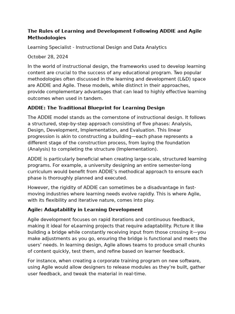 The Rules of Learning and Development Following ADDIE and Agile ...