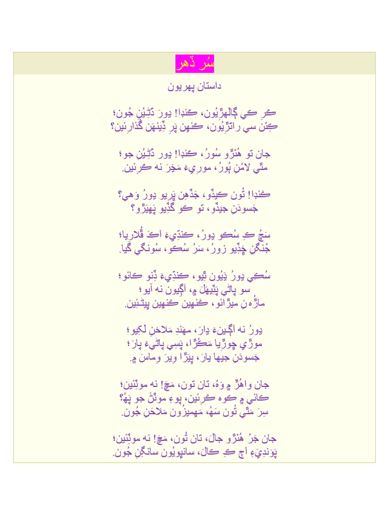 (Sindhi Poetry Book) سُر ڏهر | PDF