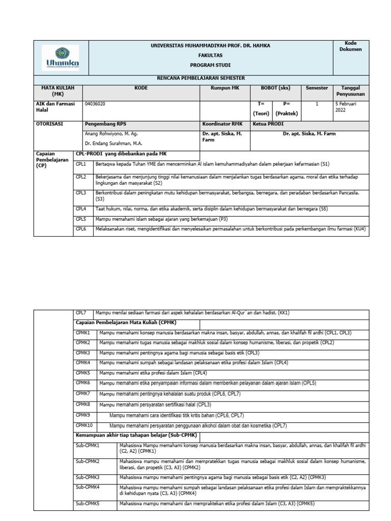 RPS AIK - Farmasi Halal | PDF