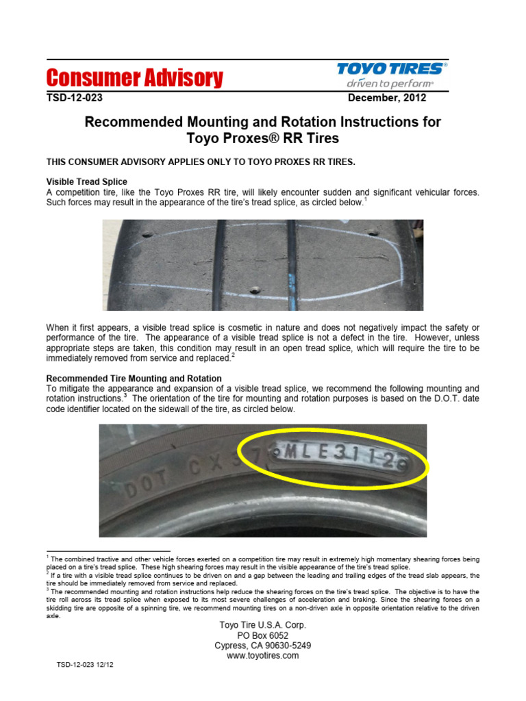 tsd-12-023 RR Dot Mounting Orientation Recommendation | PDF | Tire | Vehicle Parts