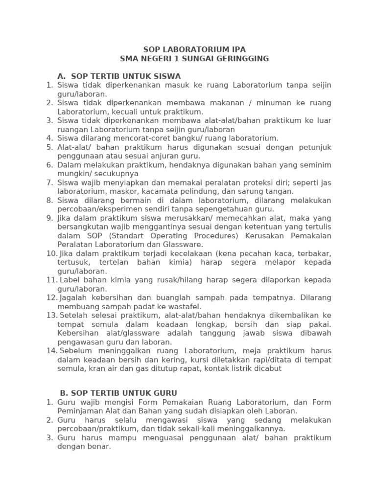 Sop Laboratorium Ipa | PDF | Kesehatan Holistik