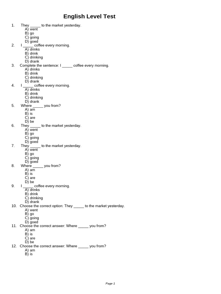 English Level Test: 100 Questions | PDF | Teaching Methods & Materials