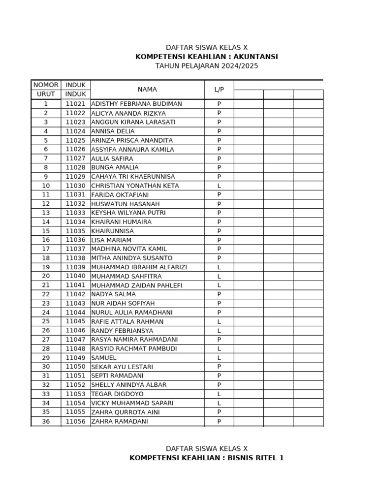 Daftar Siswa SMKN 44 Jakarta 2024/2025 | PDF