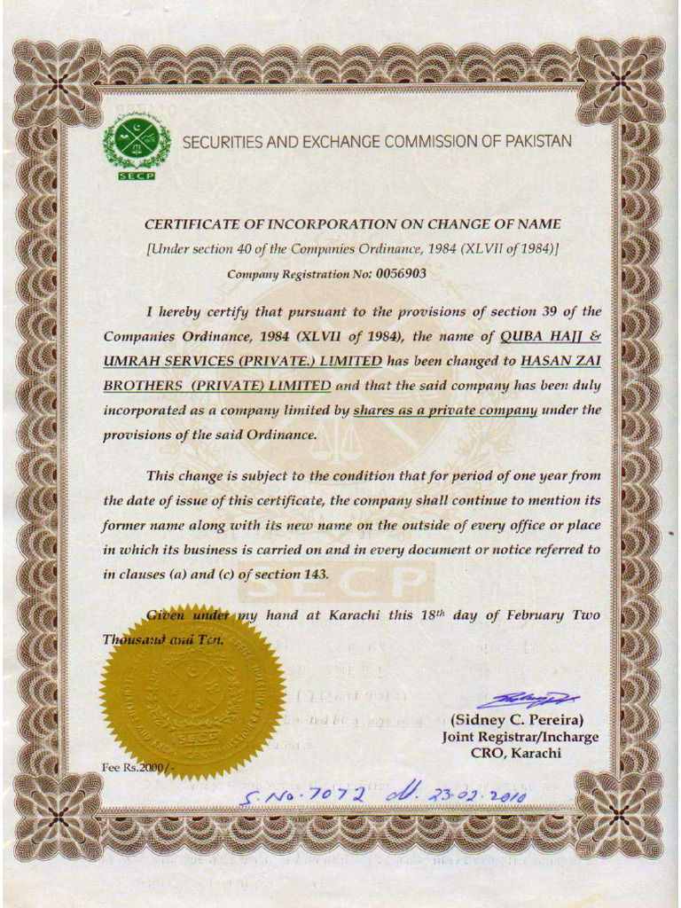 Incorporation Certificate 2 | PDF