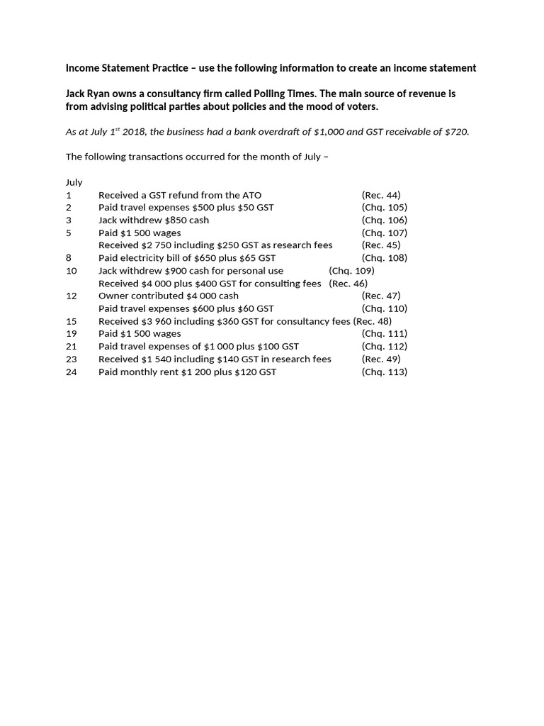 Income Statement Practice | PDF | Expense | Income Statement
