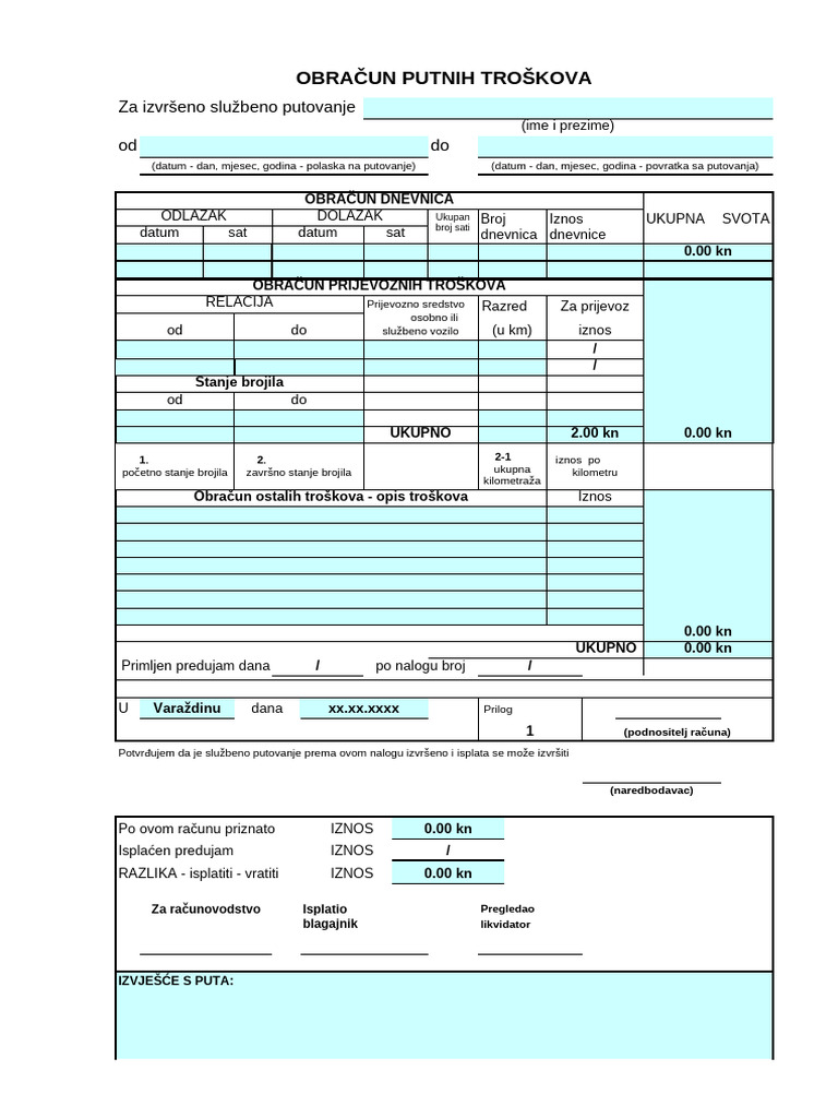 Obrazac Za Službena Putovanja U Zemlji | PDF