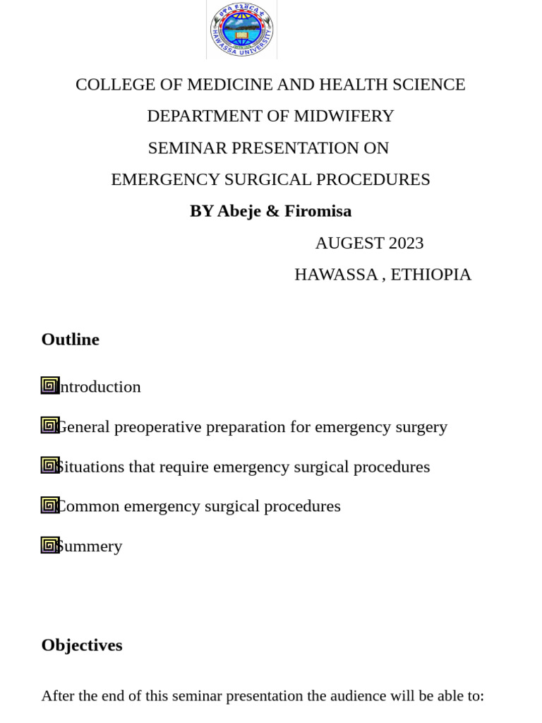 Emergency Surgical Procedures A&F Last | PDF | Surgery | Medical ...