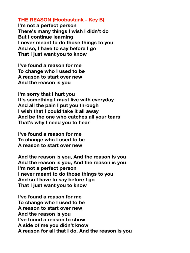 The Reason Lyrics Hoobastank (AayDee Cover) | PDF | Language Arts ...