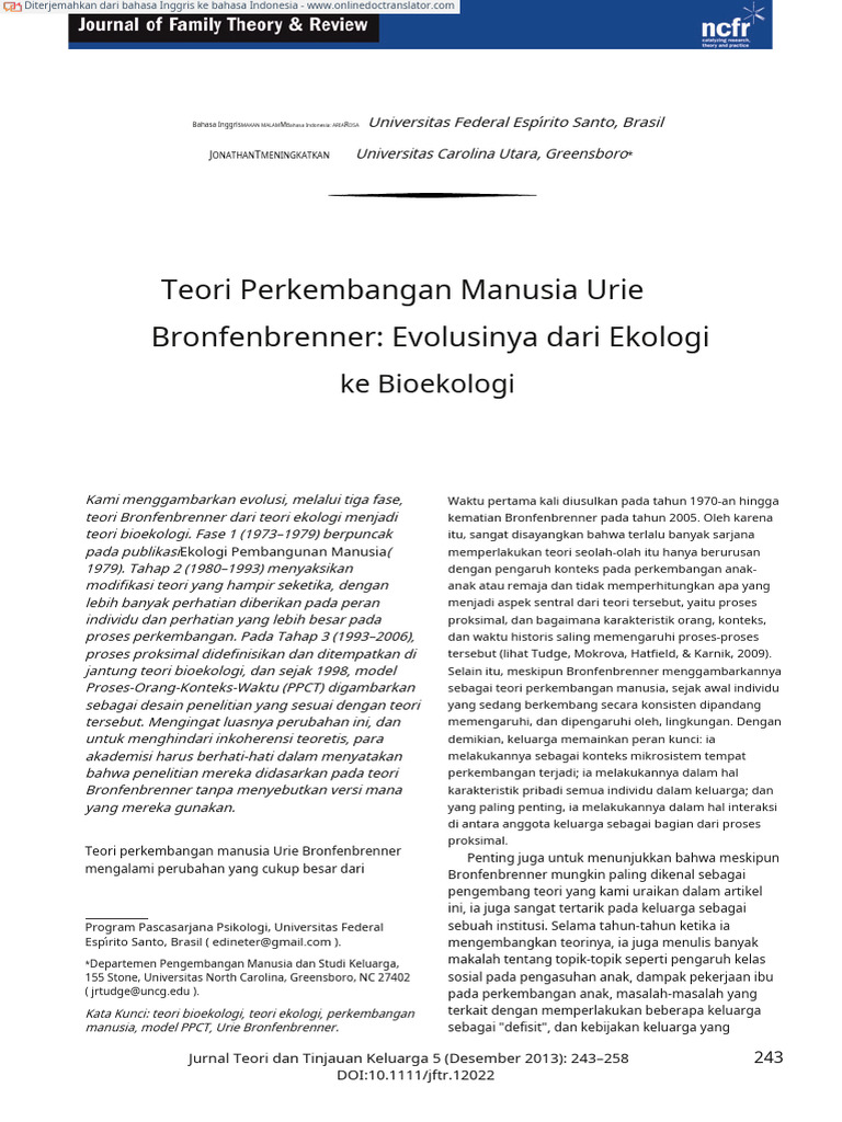 (IDN) Urie Bronfenbrenner's Theory of Human Development - Its Evolution ...