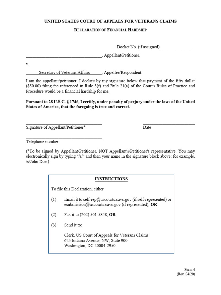 Declaration of Financial Hardship 2020 | PDF