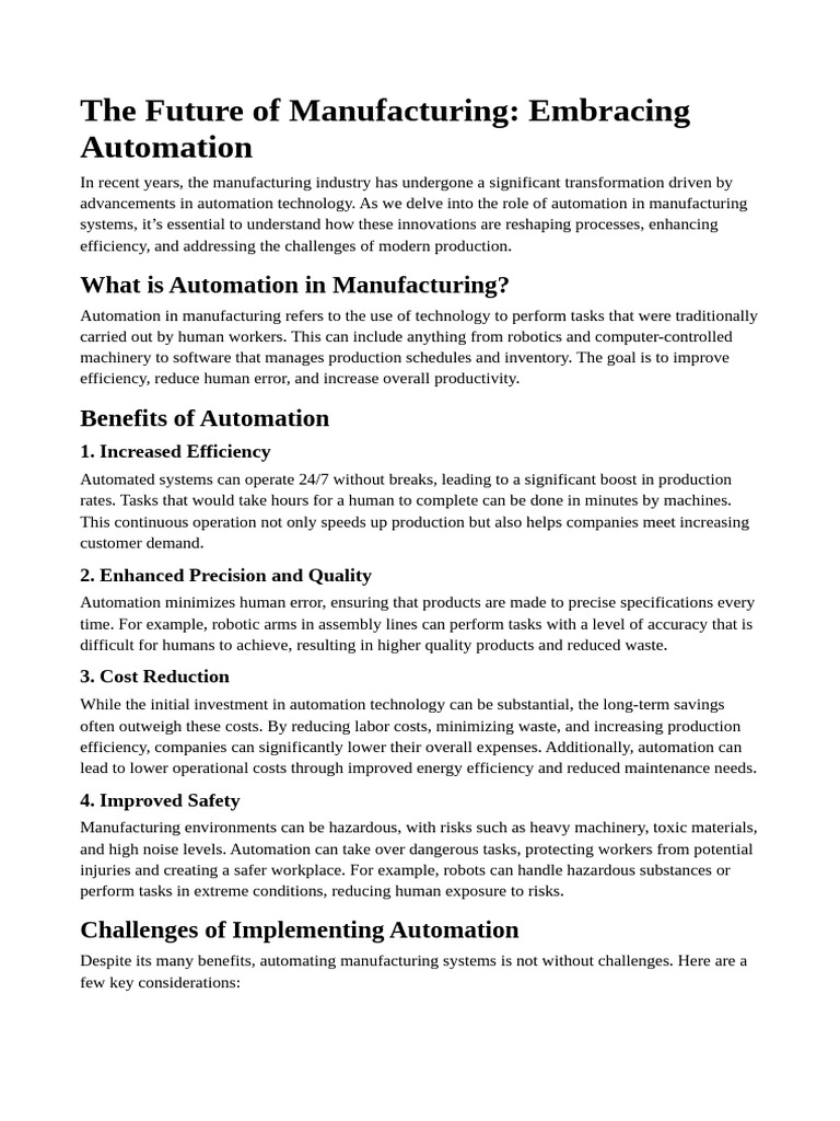 The Future of Manufacturing: Embracing Automation | PDF | Automation ... The Future of Manufacturing: Embracing Automation | PDF | Automation ...