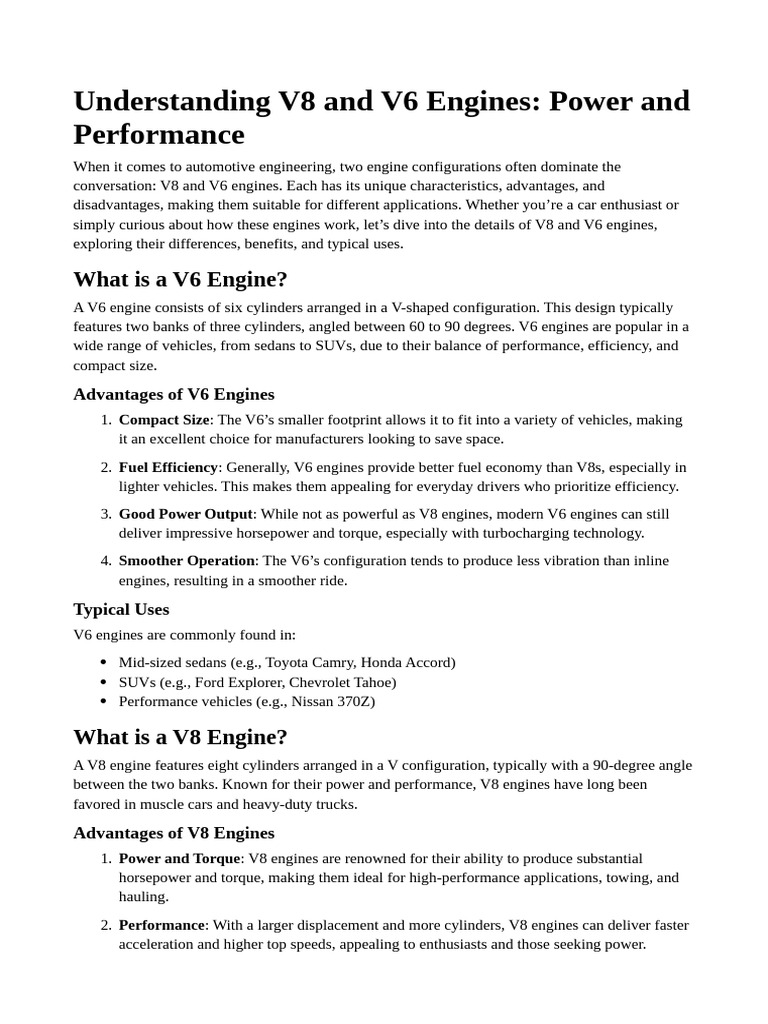 Understanding V8 and V6 Engines: Power and Performance | PDF | V6 ...