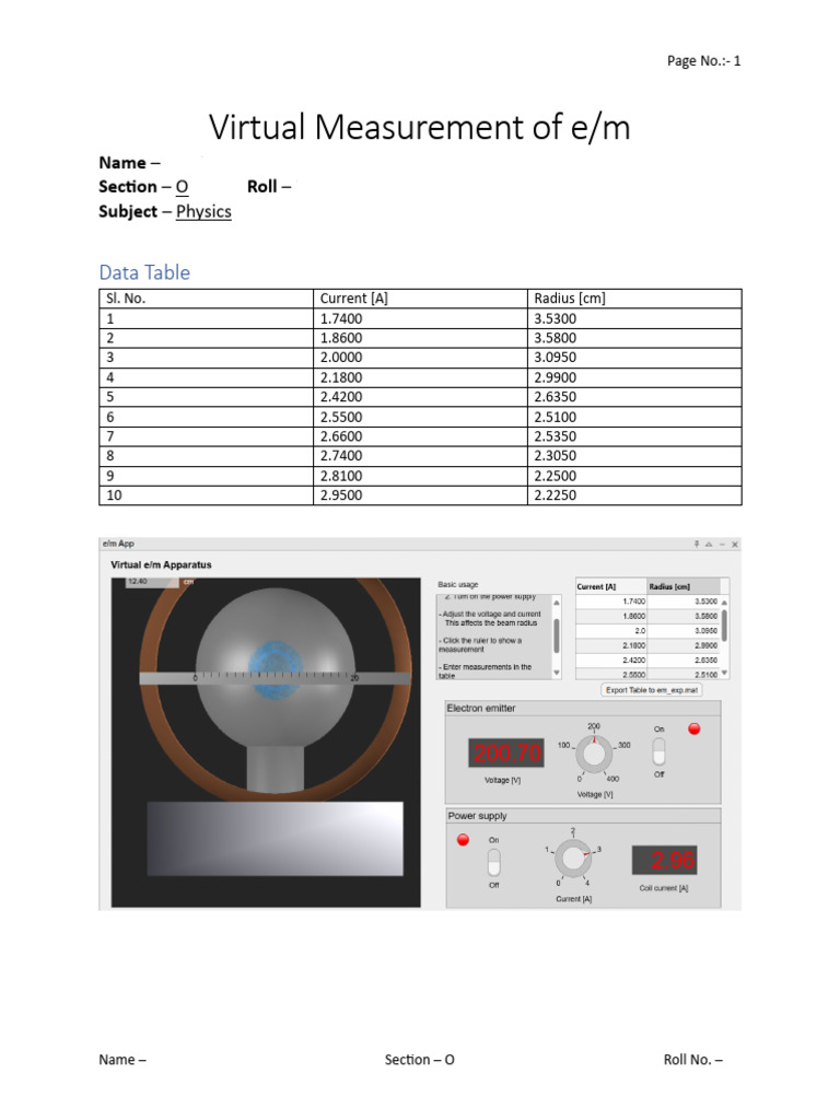 Virtual Measurement of E To M Ratio | PDF | Teaching Methods ...