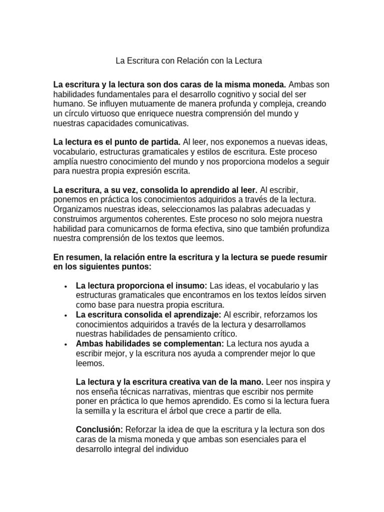 Vínculos entre Lectura y Escritura | PDF | Crecimiento personal y ...