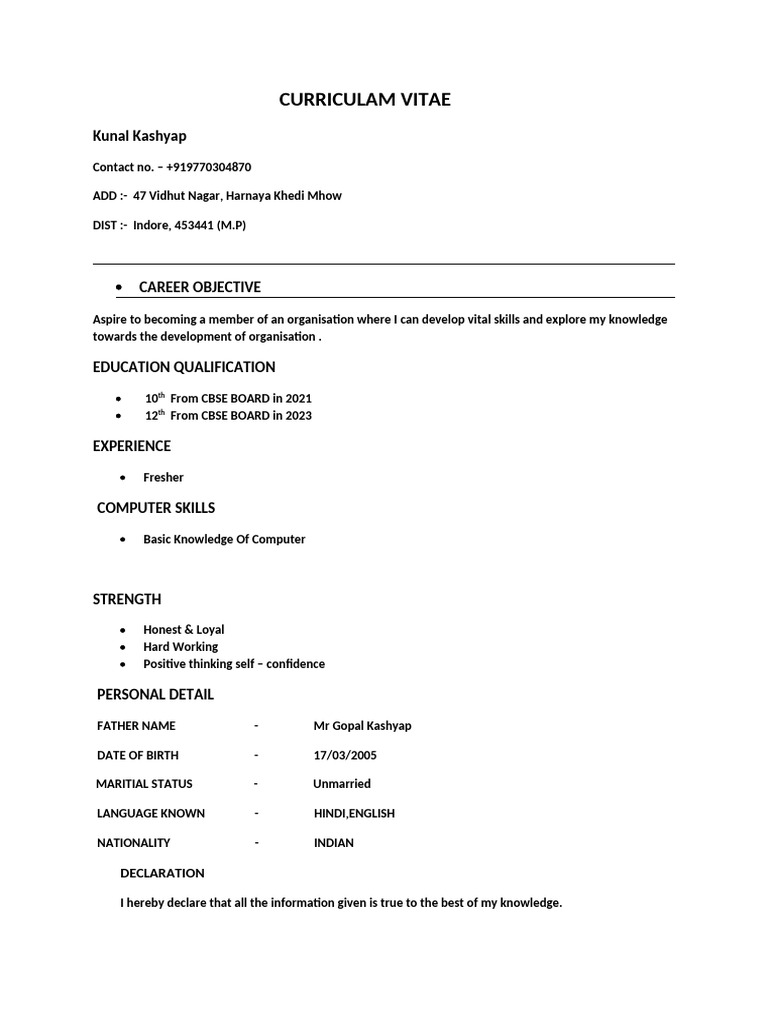Kunal Ka Resume | PDF