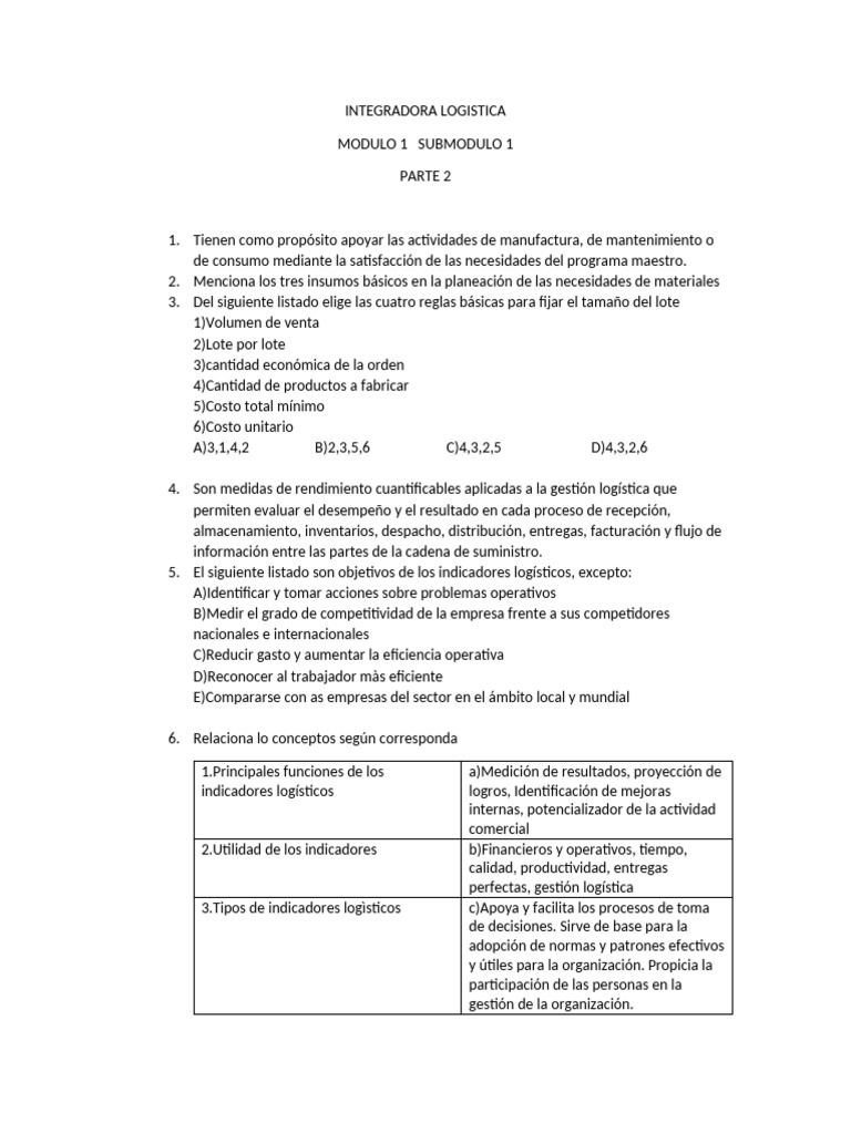 Integradora Modulo1 Parte 2 | PDF | Logística | Procesos de negocio