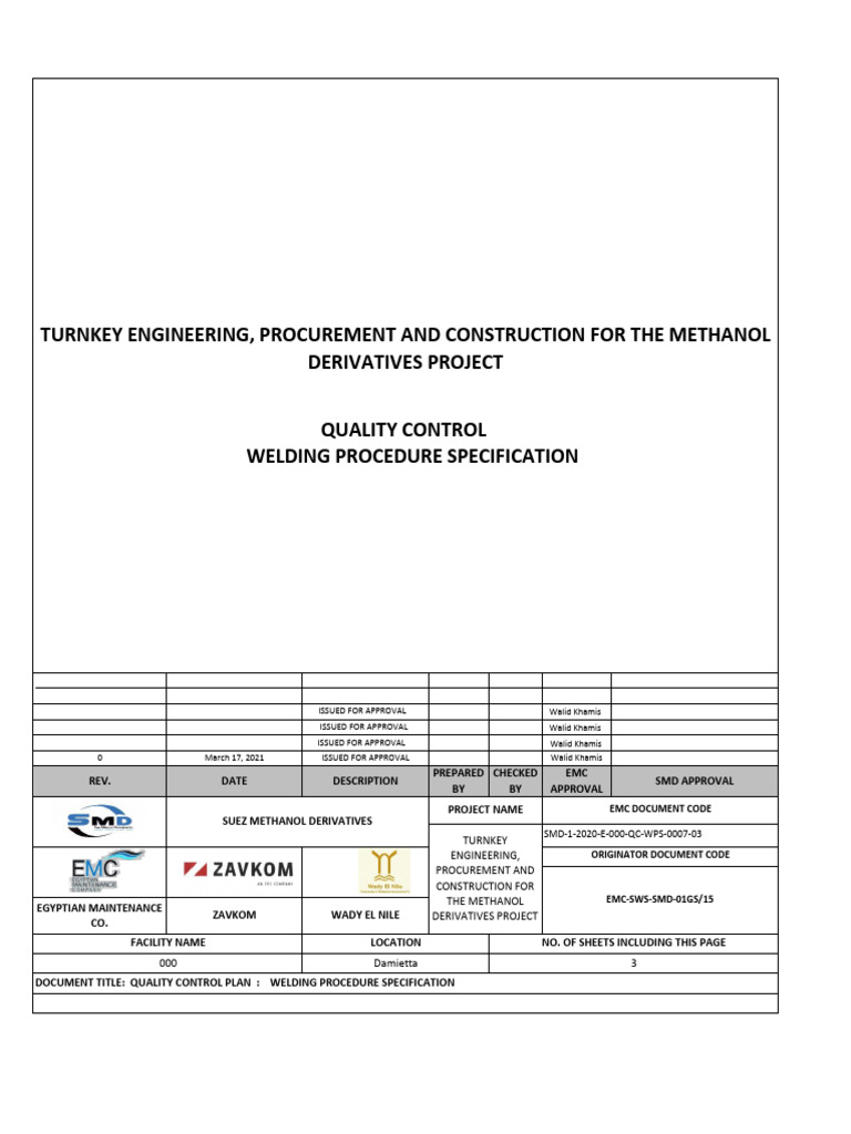 SMD-1-2020-E-000-QC-WPS-0007-03 Welding Procedure | PDF | Secondary ...