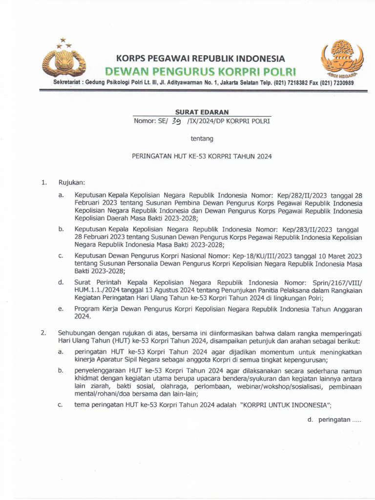 Surat Edaran Hut Korpri | PDF