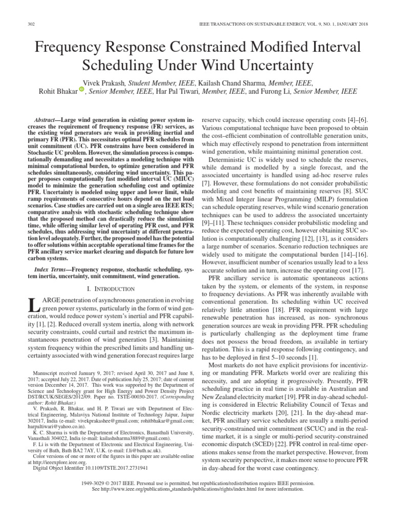 NEW-3-Frequency Response Constrained Modified Interval Scheduling Under Wind Uncertainty | PDF ...