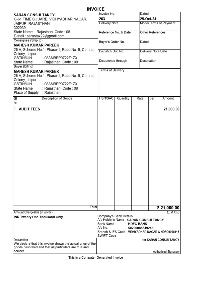 Mahesh Kumar Pareek | PDF | Invoice