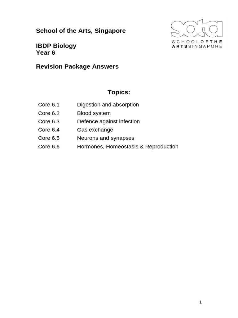 2024 SL Bio Revision Package 6.1-6.6 - Answers | PDF | Chemical Synapse | Action Potential