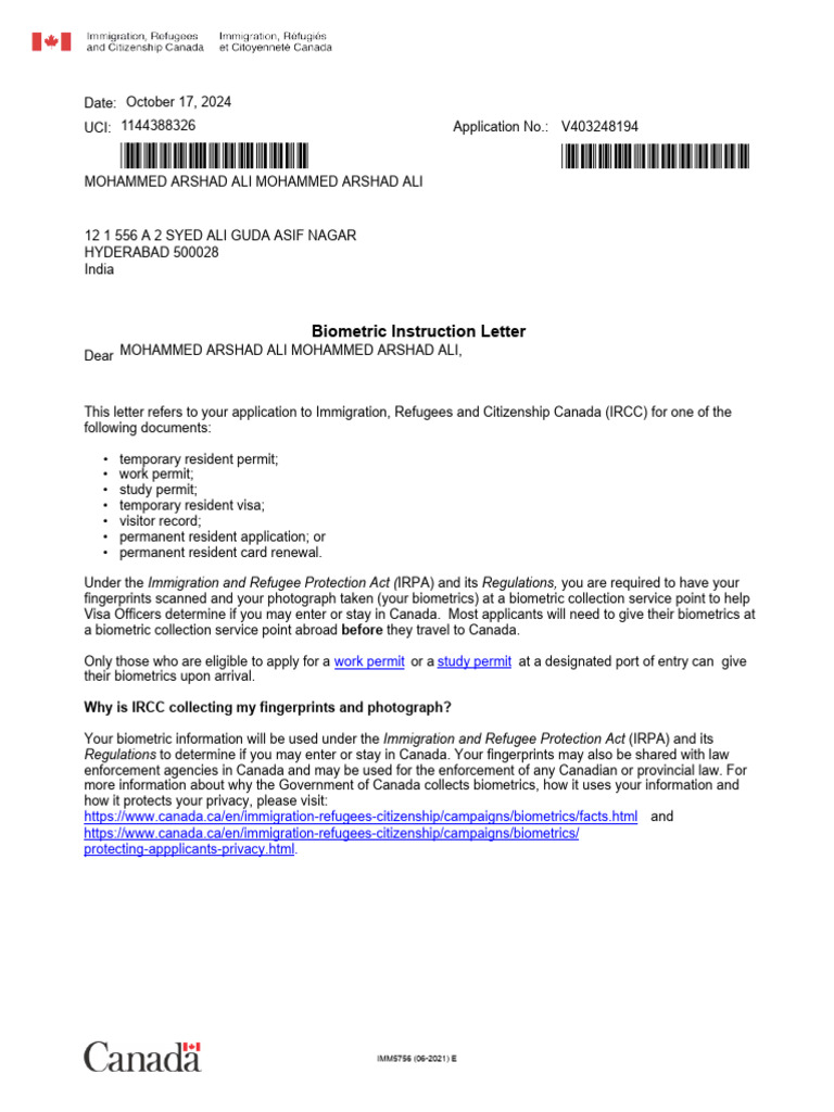 biometric letter | PDF | Immigration | Human Migration