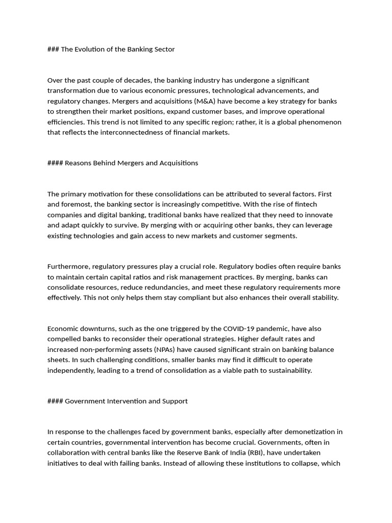 The Evolution of The Banking Sector | PDF | Banks | Mergers And ...