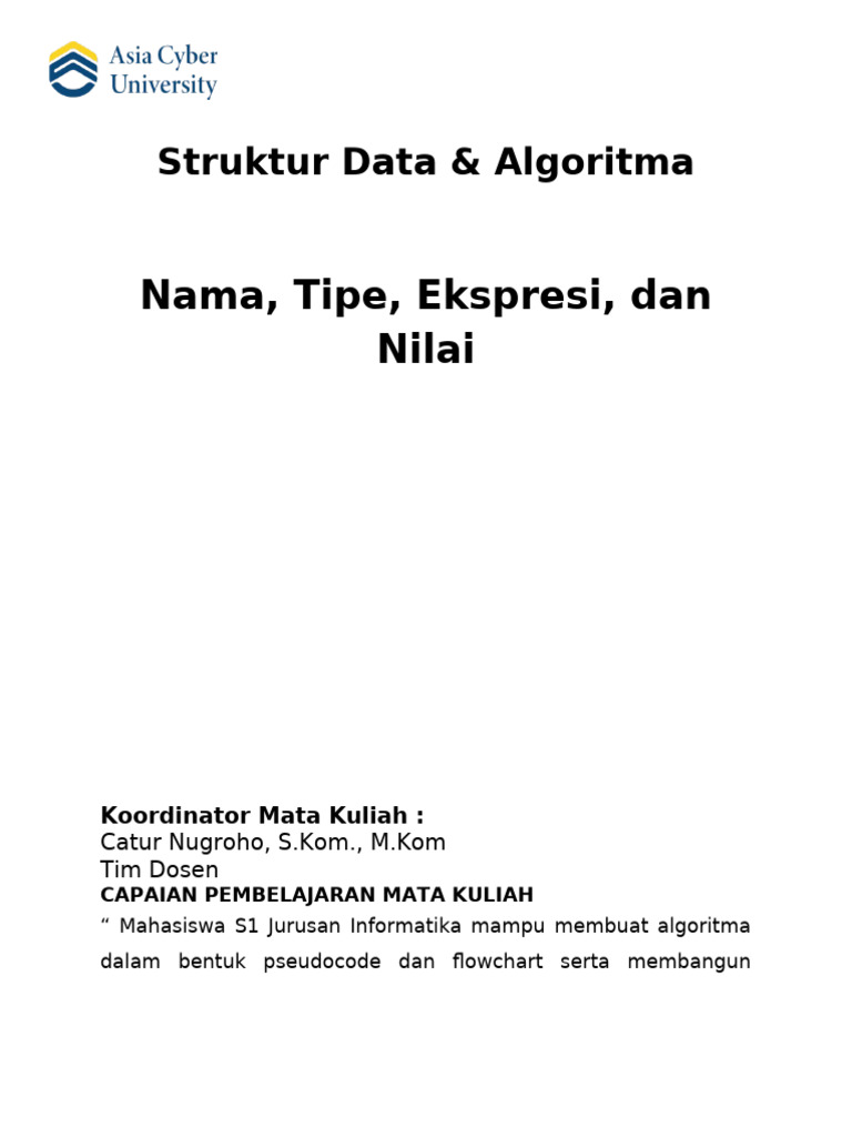 Struktur Data & Algoritma - Type Data & Variable | PDF