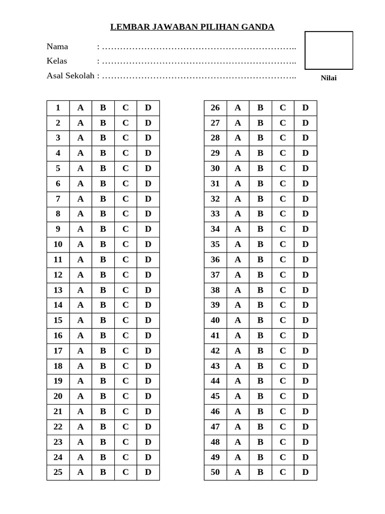 Lembar Jawaban Pilihan Ganda | PDF | Teaching Methods & Materials