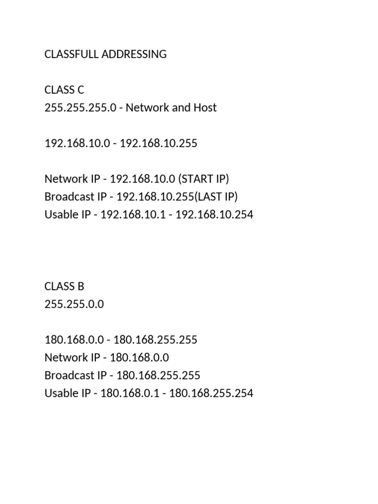 Classfull Addressing Class of Ip | PDF
