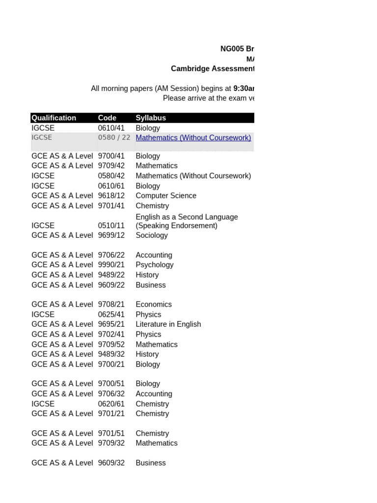 ng005 - May-June 2024 Igcse-Gce A Levels Timetable | PDF | Science ...