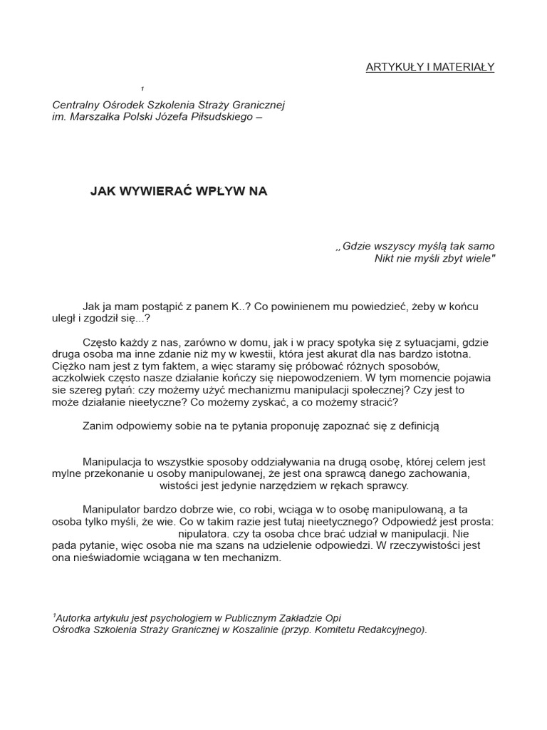 Manipulacja, Czyli Jak Wywierac Wplyw Na Innych Nie Tylko W Pracy | PDF Manipulacja, Czyli Jak Wywierac Wplyw Na Innych Nie Tylko W Pracy | PDF