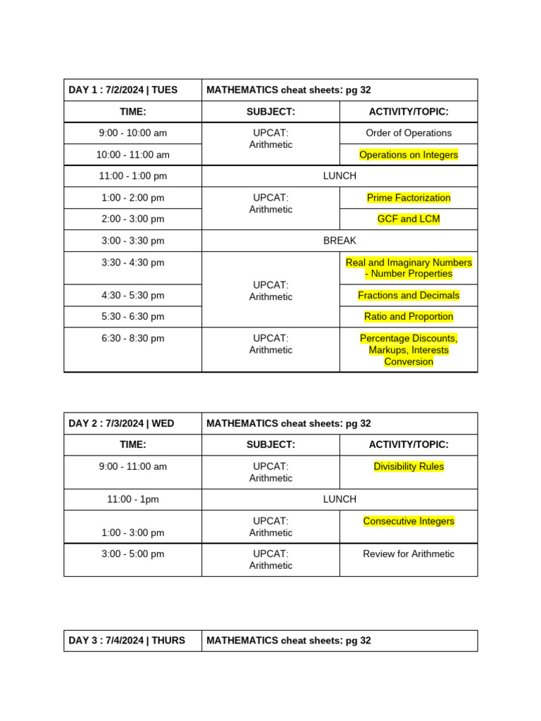 Schedule | PDF | Algebra | Function (Mathematics)