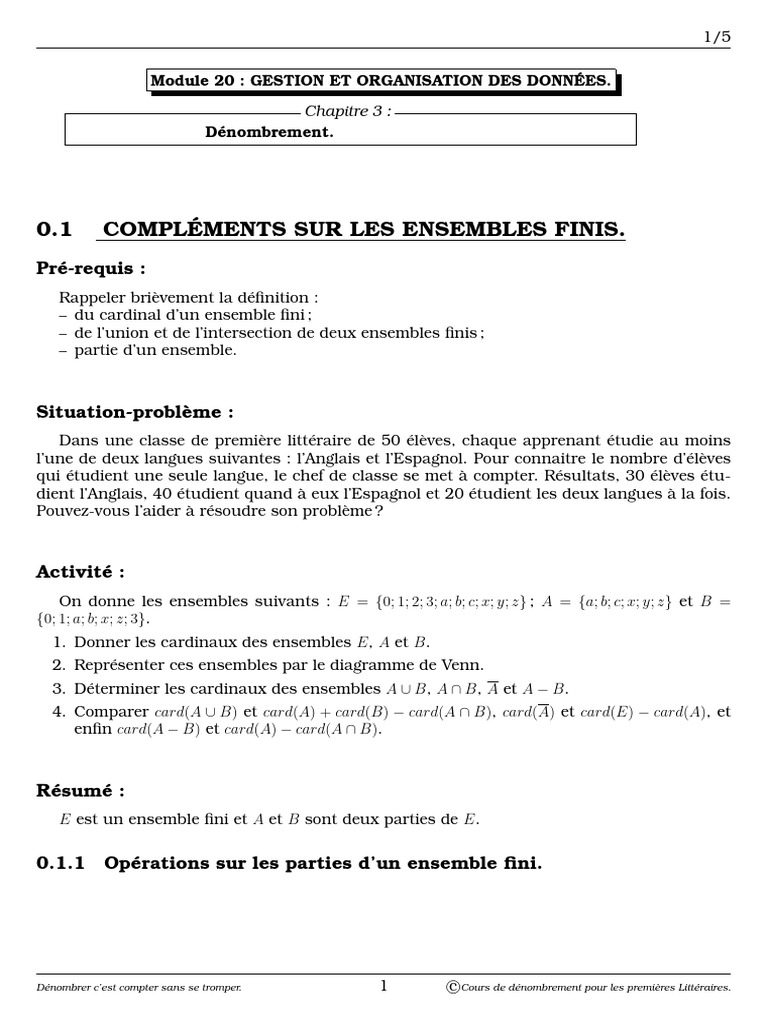Cours de Dénombrement pour 1ère Littéraire | PDF | Permutation ...