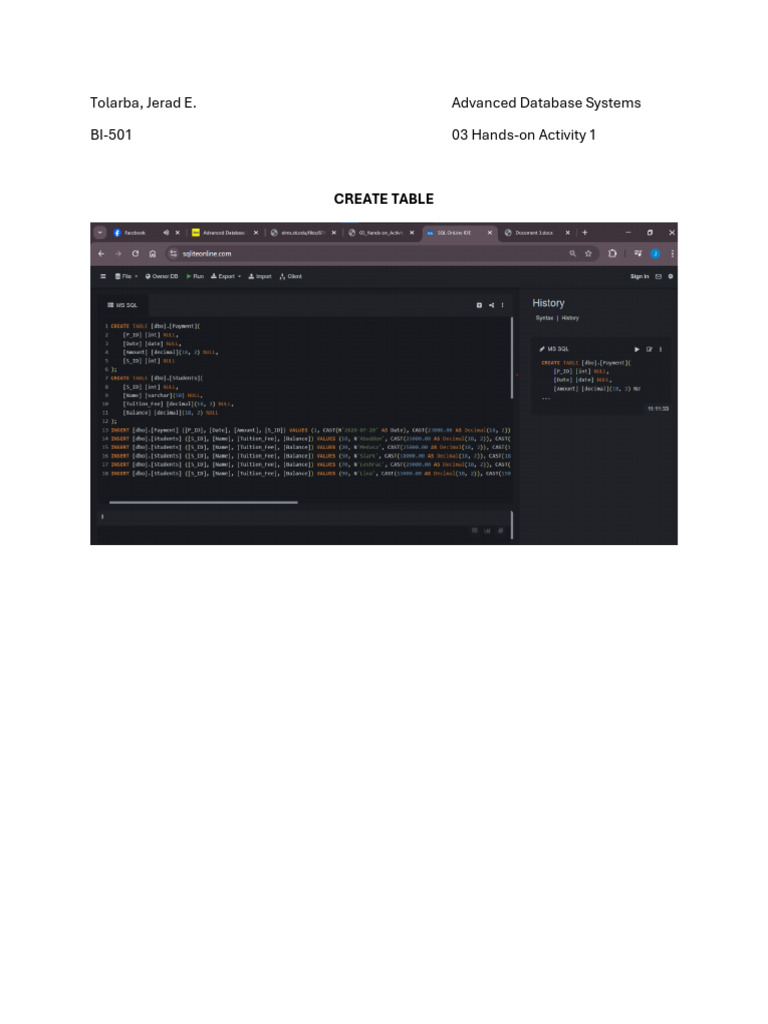 Advanced Database Systems Activity: SQL Commands | PDF